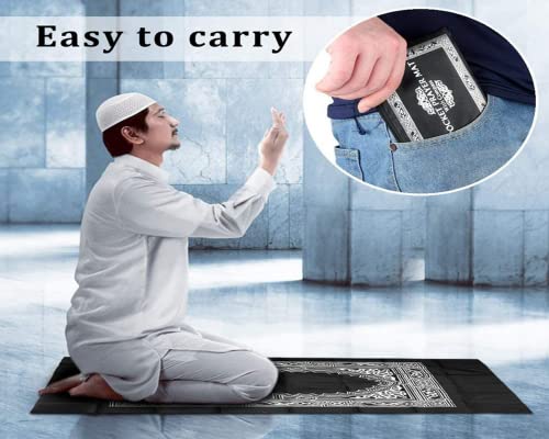 Hitopin 2 Pieces Travel Prayer Mat, 60cm*100cm Portable Prayer Mat, Waterproof Prayer Mat, Prayer Rug, Muslim Travel Prayer Mat, for Ramadan Gifts, Islamic Muslim Prayer (Black, Blue)