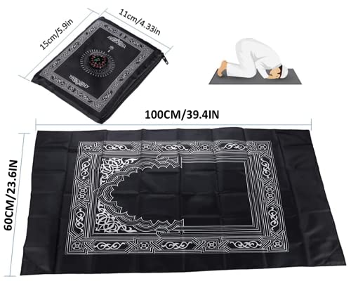 Hitopin 2 Pieces Travel Prayer Mat, 60cm*100cm Portable Prayer Mat, Waterproof Prayer Mat, Prayer Rug, Muslim Travel Prayer Mat, for Ramadan Gifts, Islamic Muslim Prayer (Black, Blue)