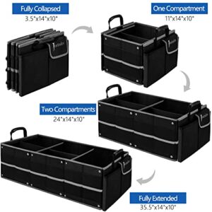 Jorindes Trunk Organizer With Reflective Stripe For Car,Cargo Organizer For Suv With Non Slip Bottom Strips,3 Large Compartments Foldable Waterproof Portable Car Storage Box,2 Tie-Down Straps