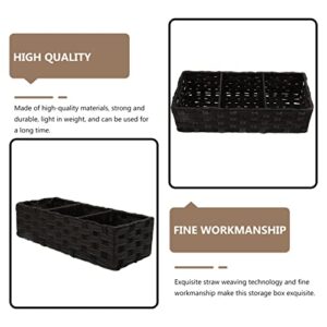 Cabilock Small Basket Rattan Caddy Organizer Rectangular Wicker Basket Seagrass Woven Storage Basket Water Hyacinth Storage Bins for Home Office Bedroom Storage Basket Wicker Cube