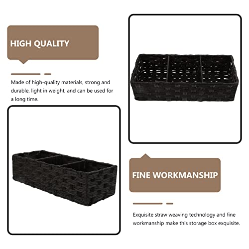 Cabilock Small Basket Rattan Caddy Organizer Rectangular Wicker Basket Seagrass Woven Storage Basket Water Hyacinth Storage Bins for Home Office Bedroom Storage Basket Wicker Cube