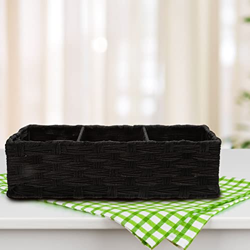 Cabilock Small Basket Rattan Caddy Organizer Rectangular Wicker Basket Seagrass Woven Storage Basket Water Hyacinth Storage Bins for Home Office Bedroom Storage Basket Wicker Cube