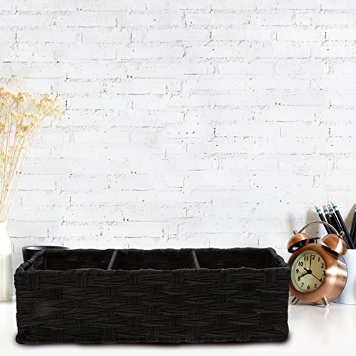 Cabilock Small Basket Rattan Caddy Organizer Rectangular Wicker Basket Seagrass Woven Storage Basket Water Hyacinth Storage Bins for Home Office Bedroom Storage Basket Wicker Cube