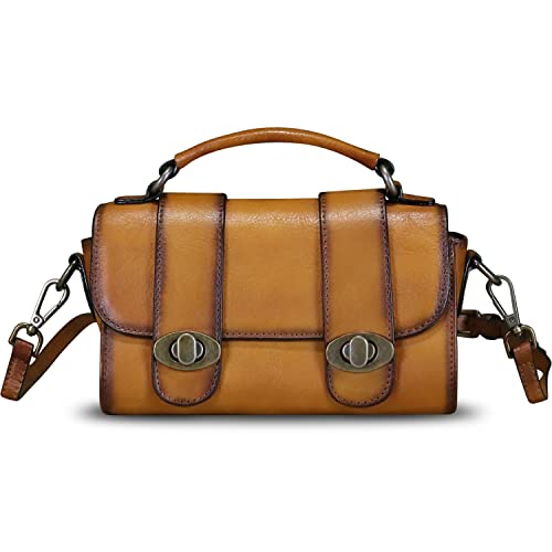 Genuine Leather Satchel for Women Vintage Purse Handmade Handbag Retro Crossbody Bag Purse (Brown)