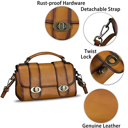 Genuine Leather Satchel for Women Vintage Purse Handmade Handbag Retro Crossbody Bag Purse (Brown)