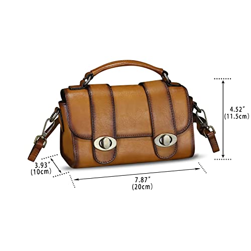 Genuine Leather Satchel for Women Vintage Purse Handmade Handbag Retro Crossbody Bag Purse (Brown)