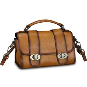 Genuine Leather Satchel for Women Vintage Purse Handmade Handbag Retro Crossbody Bag Purse (Brown)