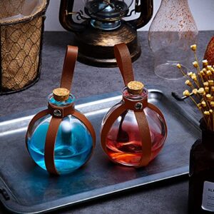 2 Pcs Cork Potion Bottle Cosplay Accessories With Faux Leather Belt Decorative Potion Bottles Witch Props Witch Costume for Adult Man Round Spherical Potion Bottle for Party DIY Crafts(Brown)