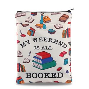 kuiyai book reading lovers book sleeve bookworm bookaholic book cover librarian book sack gift my weekend is all booked zipper pouch gift for bookish (weekbookbs)