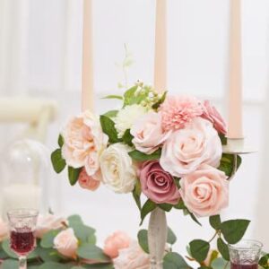 Serwalin Artificial Flowers Fake Silk Flowers for DIY Wedding Bouquets Cake Decoration Mixed Roses Combo Blush Pink and White Flower Centerpieces Arrangements for Party Table Chair Decor