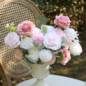 Serwalin Artificial Flowers Fake Silk Flowers for DIY Wedding Bouquets Cake Decoration Mixed Roses Combo Blush Pink and White Flower Centerpieces Arrangements for Party Table Chair Decor