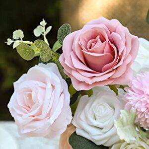 Serwalin Artificial Flowers Fake Silk Flowers for DIY Wedding Bouquets Cake Decoration Mixed Roses Combo Blush Pink and White Flower Centerpieces Arrangements for Party Table Chair Decor