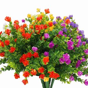 yibukiy 20 bundles artificial flowers outdoor fake flowers, uv resistant no fade faux plastic greenery shrubs plants for hanging garden porch window box outside decoration,home indoor decor, 5 colors