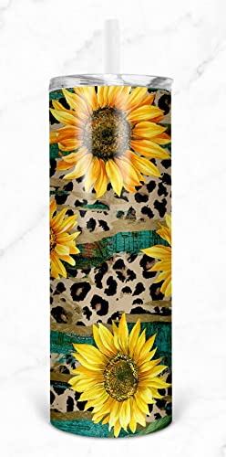 Sunflower Rustic Wood Tumbler Sublimation Transfer, Ready to Press, 20 oz Straight Tumbler, Sunflowers Transfer for Tumbler, Rustic Transfer (Straight)