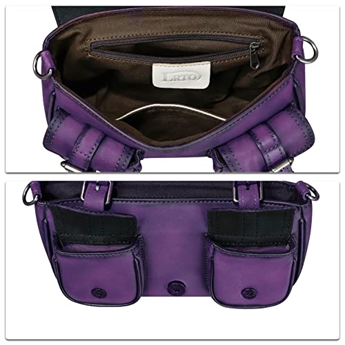 Genuine Leather Satchel for Women Vintage Handbag Purse Handmade Retro Crossbody Bag (Purple)