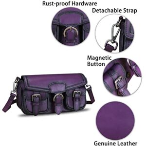 Genuine Leather Satchel for Women Vintage Handbag Purse Handmade Retro Crossbody Bag (Purple)