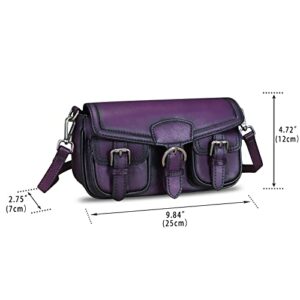 Genuine Leather Satchel for Women Vintage Handbag Purse Handmade Retro Crossbody Bag (Purple)