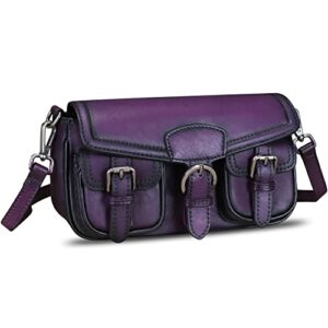 Genuine Leather Satchel for Women Vintage Handbag Purse Handmade Retro Crossbody Bag (Purple)