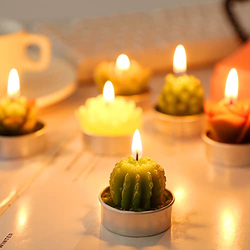 LJQizn 12pcs Cactus Tealight Candles Handmade Delicate Succulent Cactus Candles Tea Lights Perfect for Birthday Party Wedding Spa Home Decor Gifts (12pcs Cactus Candles)