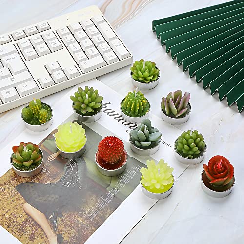 LJQizn 12pcs Cactus Tealight Candles Handmade Delicate Succulent Cactus Candles Tea Lights Perfect for Birthday Party Wedding Spa Home Decor Gifts (12pcs Cactus Candles)