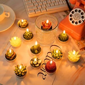 LJQizn 12pcs Cactus Tealight Candles Handmade Delicate Succulent Cactus Candles Tea Lights Perfect for Birthday Party Wedding Spa Home Decor Gifts (12pcs Cactus Candles)