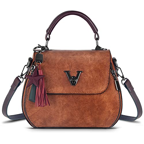 Top-Handle Bags Leather Crossbody Shoulder Bag Handbags for Women Saddle Bag Brown