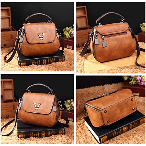 Top-Handle Bags Leather Crossbody Shoulder Bag Handbags for Women Saddle Bag Brown