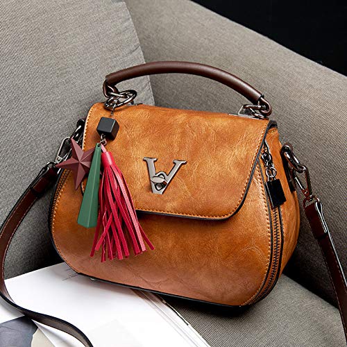 Top-Handle Bags Leather Crossbody Shoulder Bag Handbags for Women Saddle Bag Brown