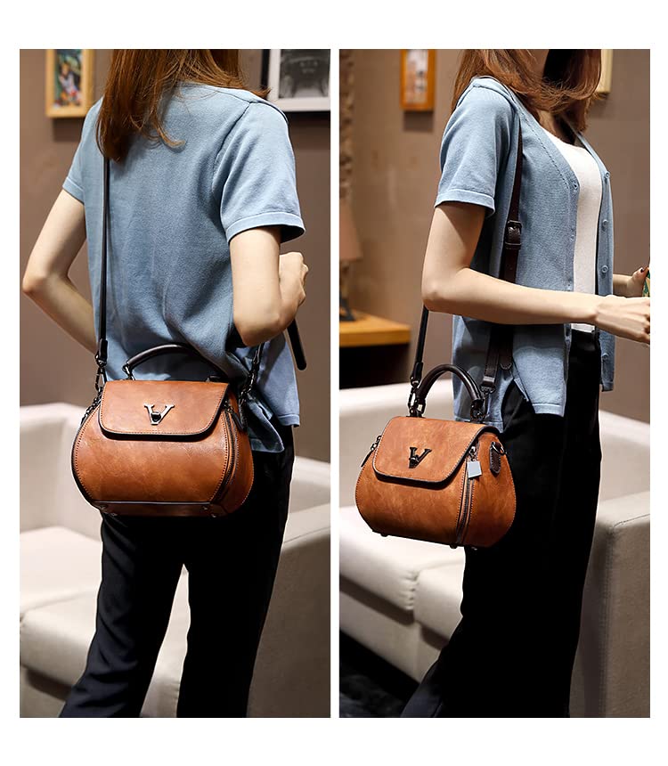 Top-Handle Bags Leather Crossbody Shoulder Bag Handbags for Women Saddle Bag Brown