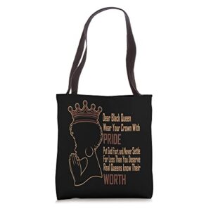 black queen black history month blm melanin pride african tote bag