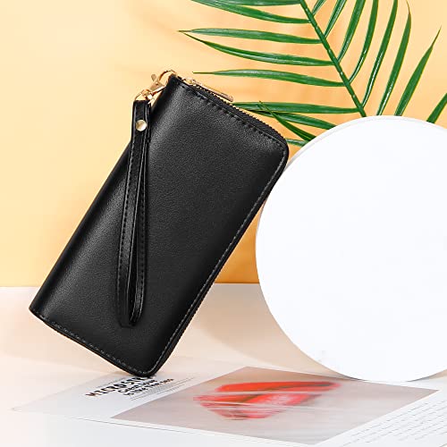 VOCUS Womens Wristlet Wallet Zip Around Clutch Wallet Large RFID Blocking PU Leather Bifold with Phone Holder for Travel