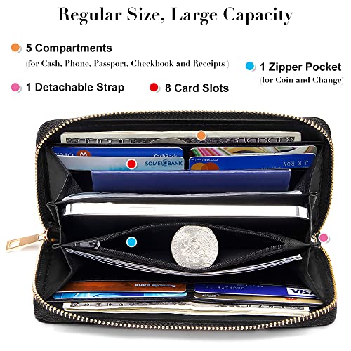 VOCUS Womens Wristlet Wallet Zip Around Clutch Wallet Large RFID Blocking PU Leather Bifold with Phone Holder for Travel