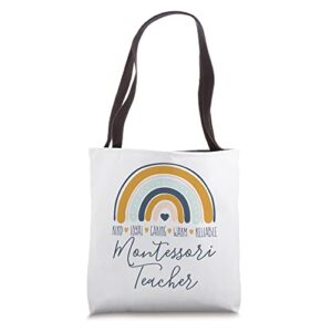 montessori squad teacher life teaching last first day school tote bag