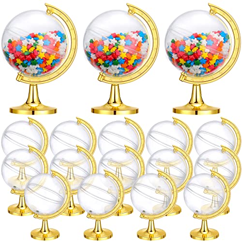 40 Pack Mini Gold Globe Clear Candy Boxes Earth Shaped Party Favor Containers Candy Plastic Gift Box Fillable Ornaments Crafts Decorations Small Candy Packing Box for Wedding Birthday Earth Day