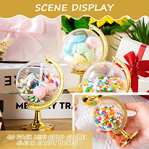 40 Pack Mini Gold Globe Clear Candy Boxes Earth Shaped Party Favor Containers Candy Plastic Gift Box Fillable Ornaments Crafts Decorations Small Candy Packing Box for Wedding Birthday Earth Day