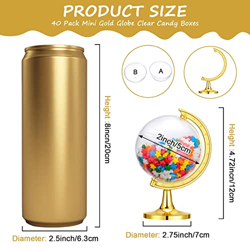 40 Pack Mini Gold Globe Clear Candy Boxes Earth Shaped Party Favor Containers Candy Plastic Gift Box Fillable Ornaments Crafts Decorations Small Candy Packing Box for Wedding Birthday Earth Day