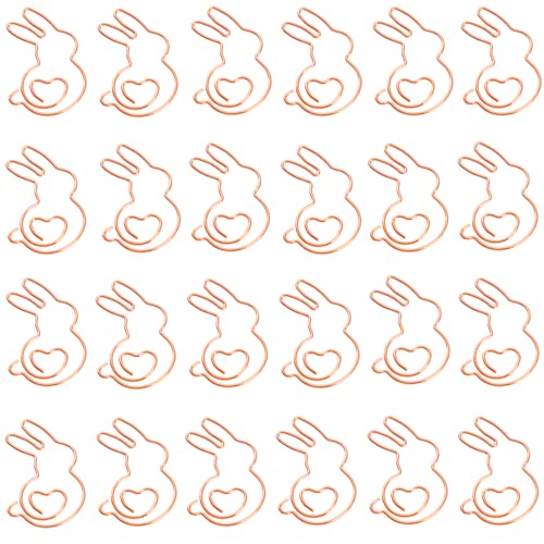 IUAQDP 50 Pieces Rabbit Shape Paper Clip, Cute Metal Bunny Shape Bookmark Clamp, Decorative Animal Shape Page Marker for Document Invitation Card Planner Organization School Office Party, Rose Gold