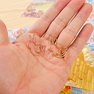 IUAQDP 50 Pieces Rabbit Shape Paper Clip, Cute Metal Bunny Shape Bookmark Clamp, Decorative Animal Shape Page Marker for Document Invitation Card Planner Organization School Office Party, Rose Gold