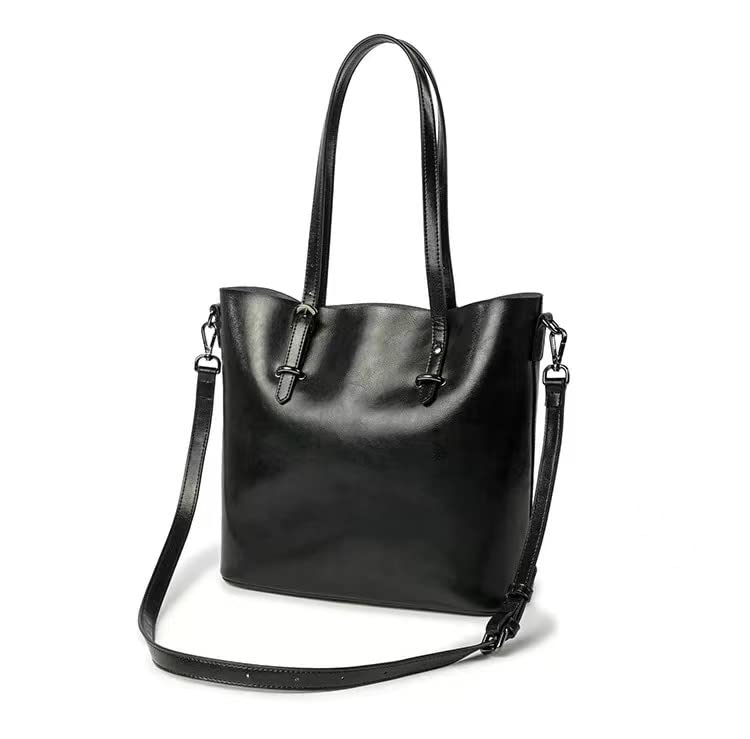 Black Vegan Leather Tote Bag - Large Shoulder Bag with Zipper and Inside Lining