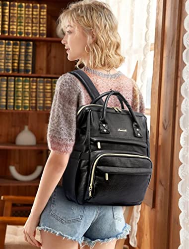 LOVEVOOK Black Backpack Purse for Women Fashion Leather Backpack for Work Travel Shopping Dating with USB Charging Port