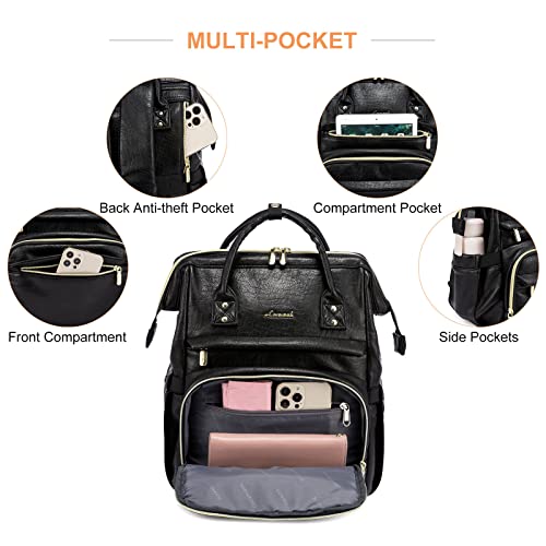 LOVEVOOK Black Backpack Purse for Women Fashion Leather Backpack for Work Travel Shopping Dating with USB Charging Port