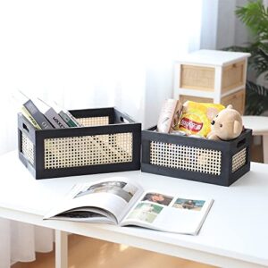 Desktop storage basket, sundry office drawer storage box, wood frame storage basket. (Black-Set2)