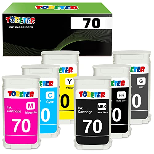 ToBeter Remanufactured Ink Cartridge Replacement for HP 70 HP70 C9448A C9449A C9451A C9405A C9453A C9454A, for DesignJet Z2100 Z3100 Z3200 Z5200 Z5400 Large Format Printers 6 Pack