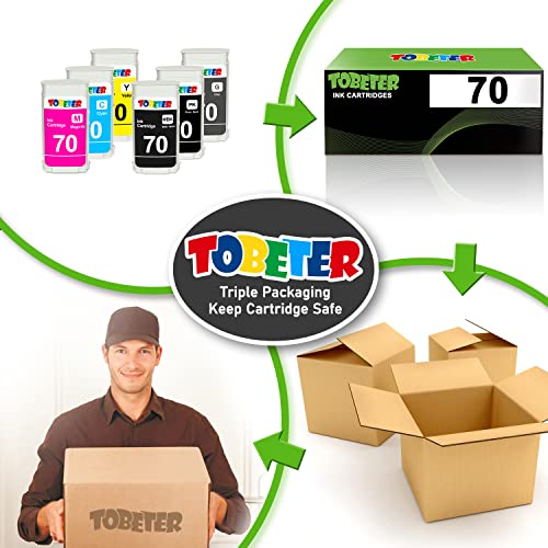 ToBeter Remanufactured Ink Cartridge Replacement for HP 70 HP70 C9448A C9449A C9451A C9405A C9453A C9454A, for DesignJet Z2100 Z3100 Z3200 Z5200 Z5400 Large Format Printers 6 Pack