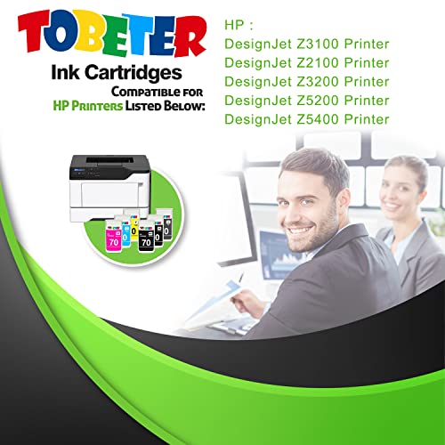 ToBeter Remanufactured Ink Cartridge Replacement for HP 70 HP70 C9448A C9449A C9451A C9405A C9453A C9454A, for DesignJet Z2100 Z3100 Z3200 Z5200 Z5400 Large Format Printers 6 Pack