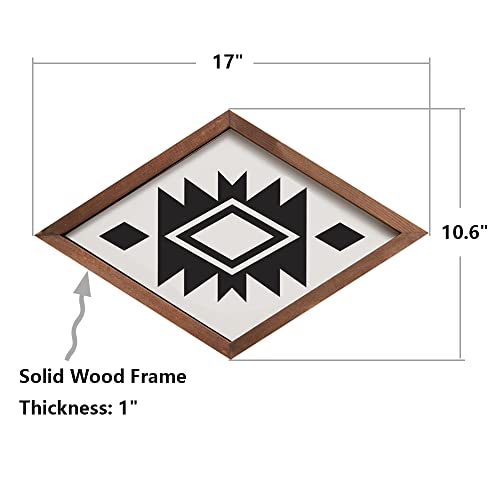 Mokof Farmhouse Home Wall Decor - Wood Geometric Diamond Frame Wall Hanging for Bedroom Living Room, Boho Wall Art Prints on Wood (Not Print Paper) , 10.6 x 17 Inches (White)