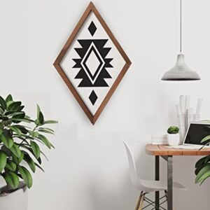 Mokof Farmhouse Home Wall Decor - Wood Geometric Diamond Frame Wall Hanging for Bedroom Living Room, Boho Wall Art Prints on Wood (Not Print Paper) , 10.6 x 17 Inches (White)