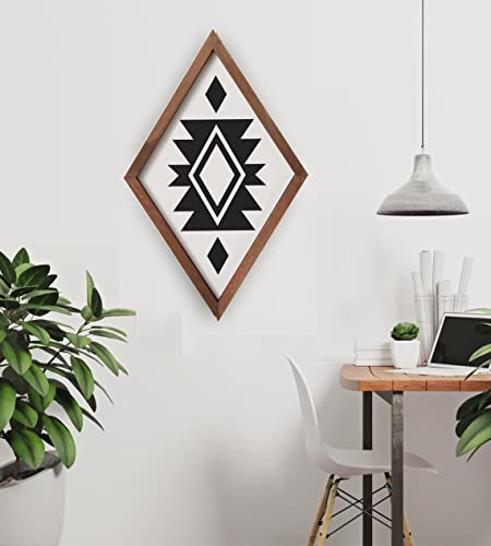 Mokof Farmhouse Home Wall Decor - Wood Geometric Diamond Frame Wall Hanging for Bedroom Living Room, Boho Wall Art Prints on Wood (Not Print Paper) , 10.6 x 17 Inches (White)