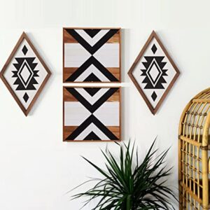 Mokof Farmhouse Home Wall Decor - Wood Geometric Diamond Frame Wall Hanging for Bedroom Living Room, Boho Wall Art Prints on Wood (Not Print Paper) , 10.6 x 17 Inches (White)