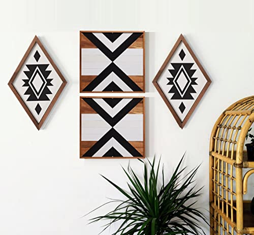 Mokof Farmhouse Home Wall Decor - Wood Geometric Diamond Frame Wall Hanging for Bedroom Living Room, Boho Wall Art Prints on Wood (Not Print Paper) , 10.6 x 17 Inches (White)